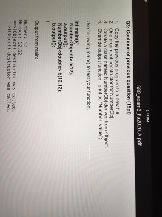 Solved X х 58U_exam3_Fd2020_4.pui Q1: Create a class named | Chegg.com