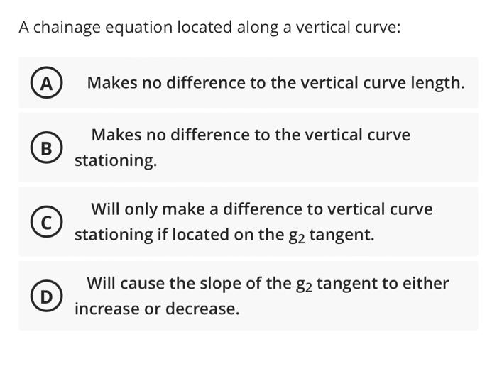 Solved A chainage equation located along a vertical curve: | Chegg.com