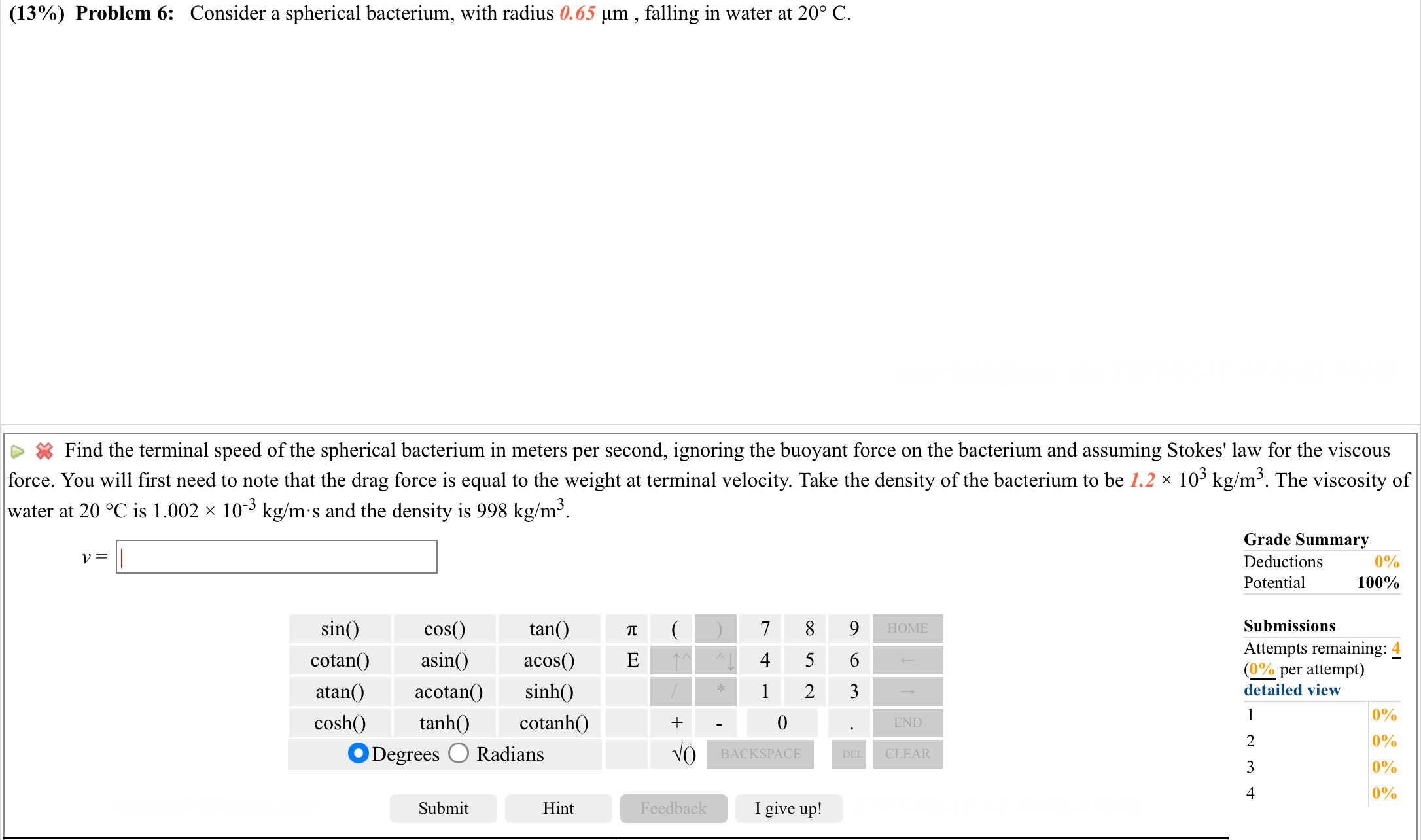 Solved Find the terminal speed of the spherical bacterium in | Chegg.com