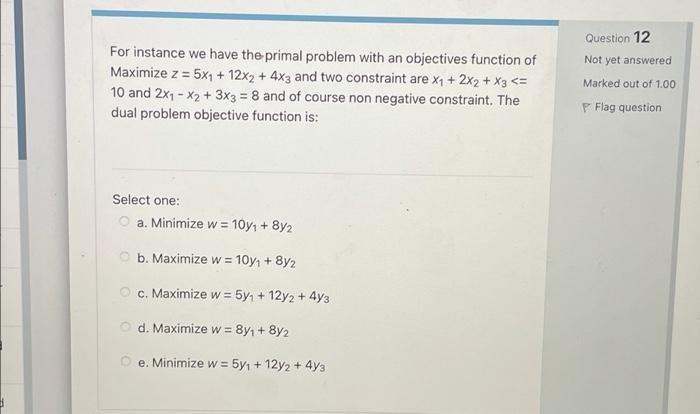 Solved For instance we have the primal problem with an | Chegg.com