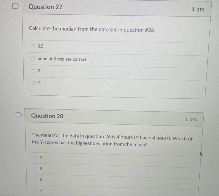 Solved Use the following data set to answer questions 26-28 | Chegg.com