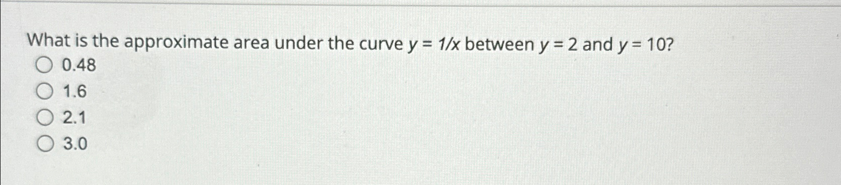 Solved What is the approximate area under the curve y=1x | Chegg.com