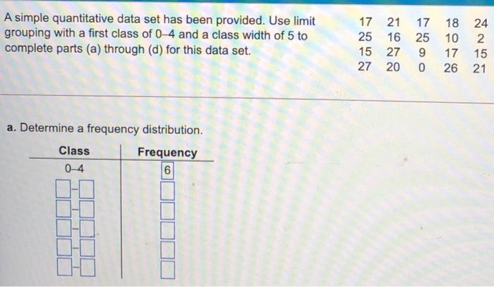 Solved A simple quantitative data set has been provided. Use | Chegg.com