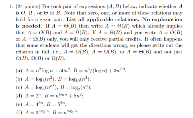 Solved (24 ﻿points) ﻿For each pair of expressions (A,B) | Chegg.com