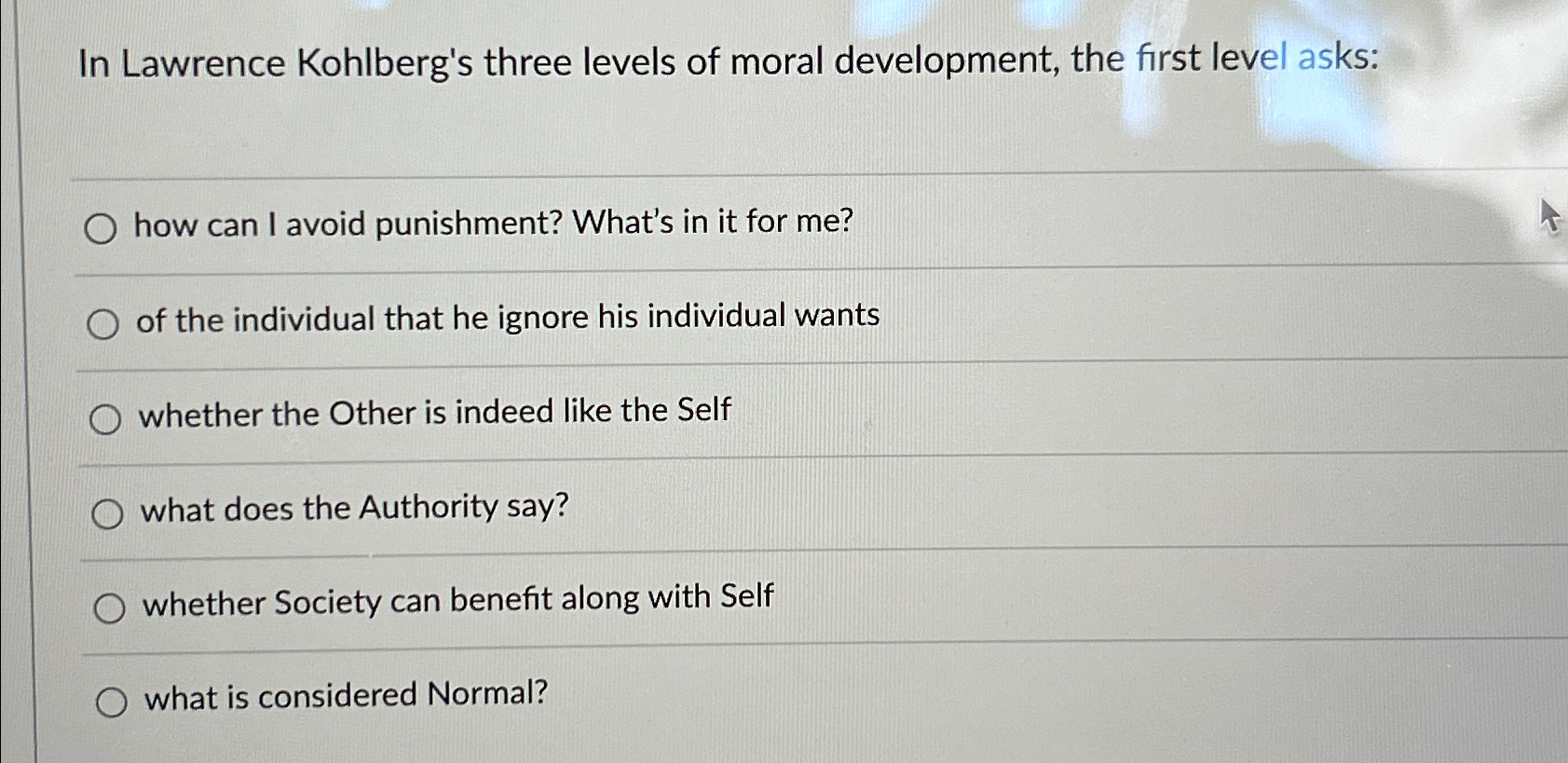 Solved In Lawrence Kohlberg's three levels of moral | Chegg.com