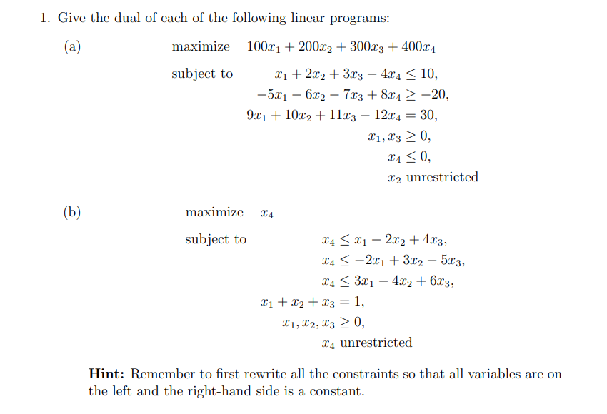 Solved Give the dual of each of the following linear | Chegg.com