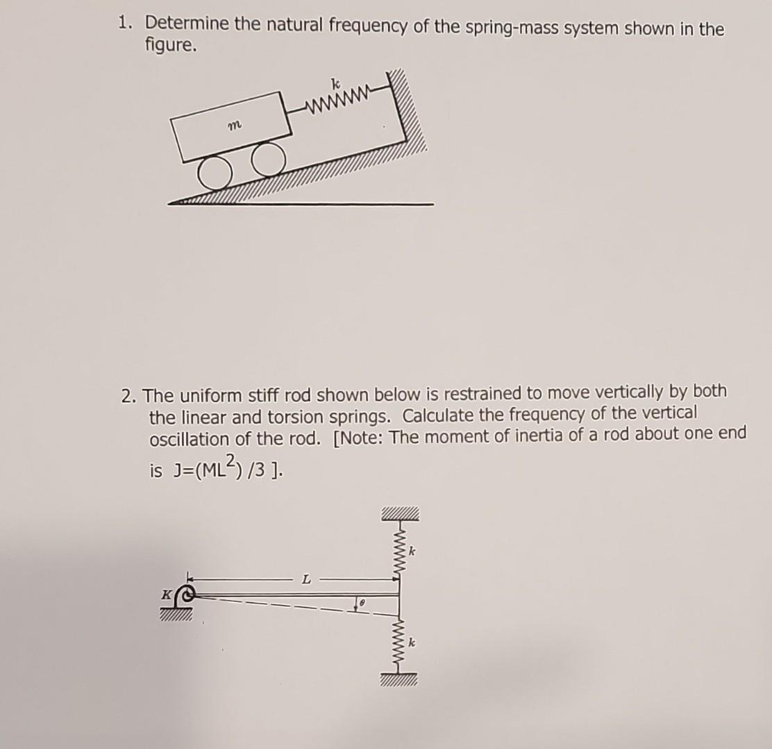 Solved 1. Determine the natural frequency of the spring-mass | Chegg.com