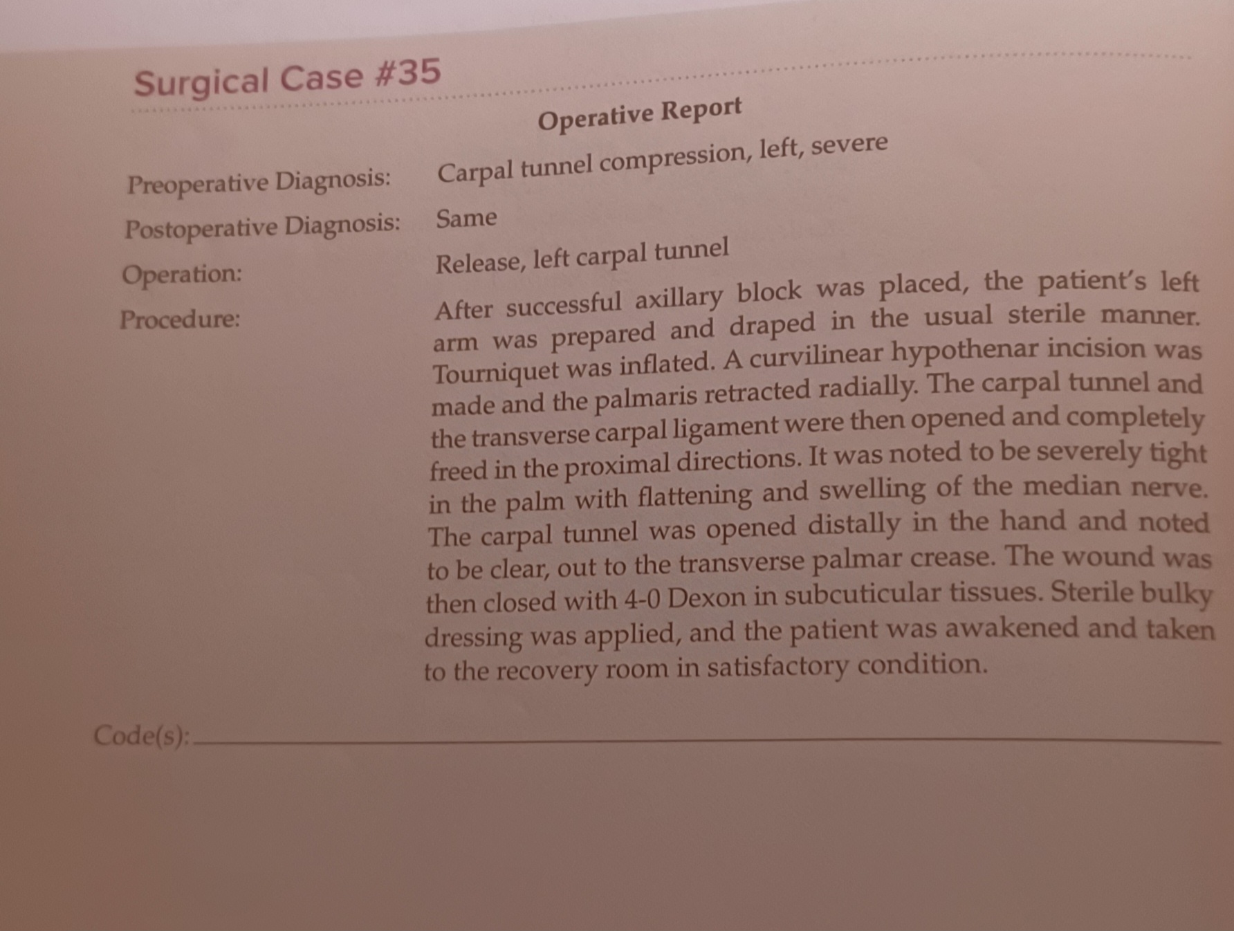 Solved Surgical Case #35Operative ReportPreoperative | Chegg.com