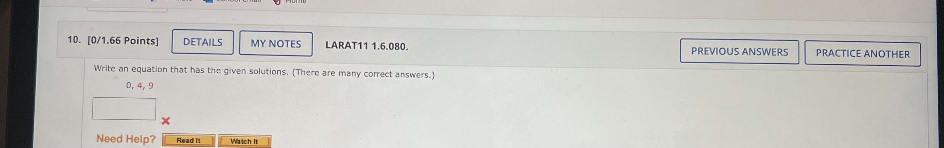 Solved [0/1.66 ﻿Points]LARAT11 1.6.080.Write an equation | Chegg.com
