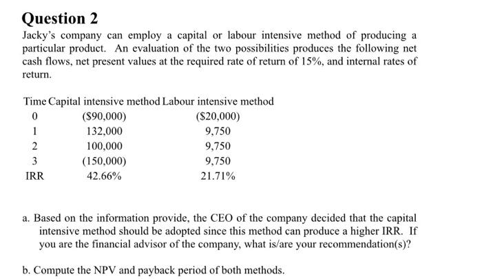 Solved Question 2 Jacky's company can employ a capital or | Chegg.com