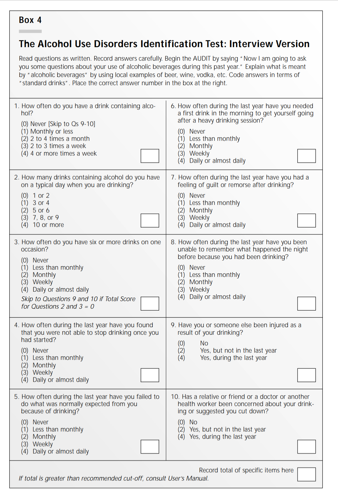 Solved What score was received doing the Alcohol Use | Chegg.com