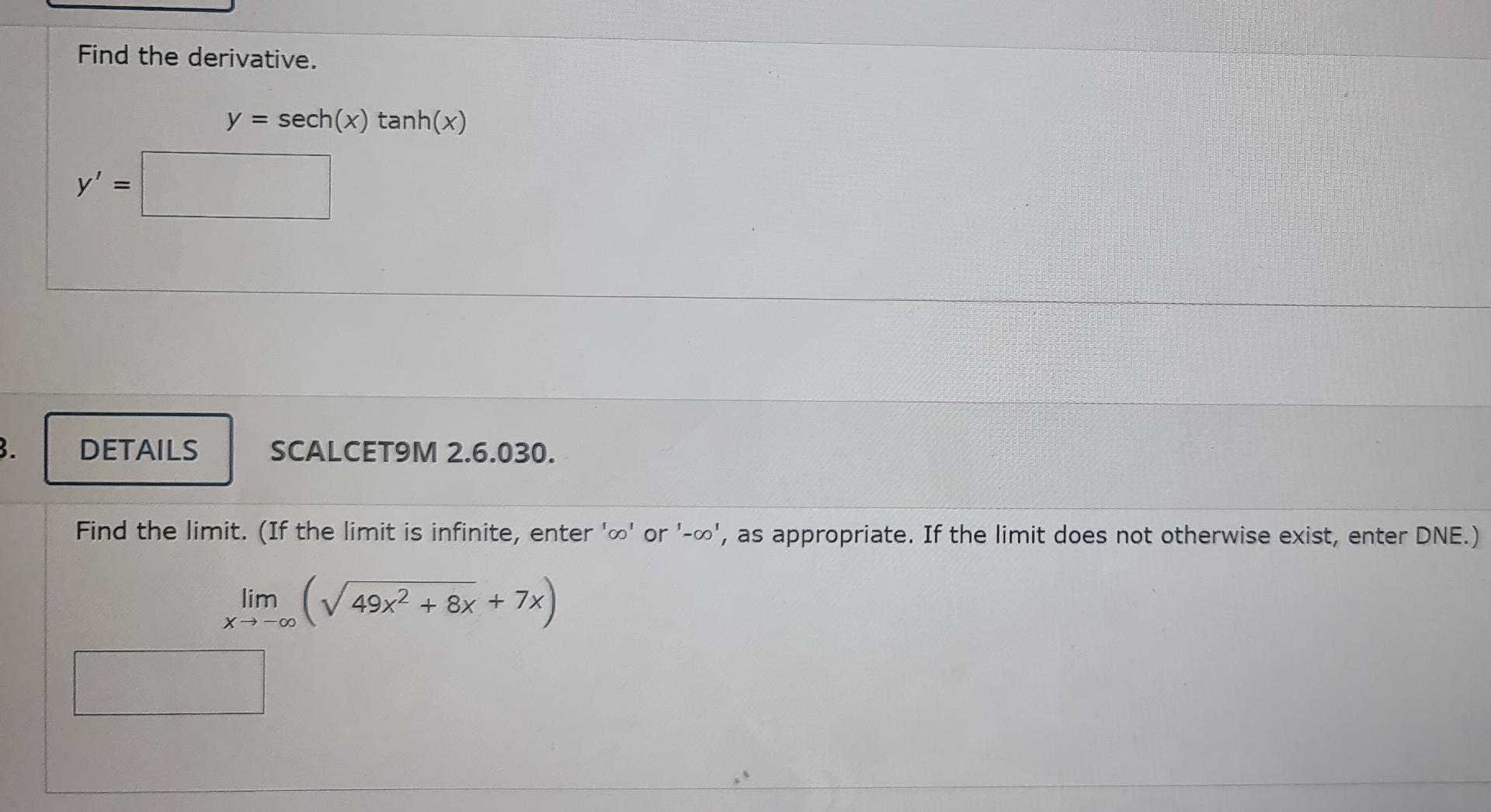 Solved Find the derivative. y = sech(x) tanh(x) = y' = B. | Chegg.com
