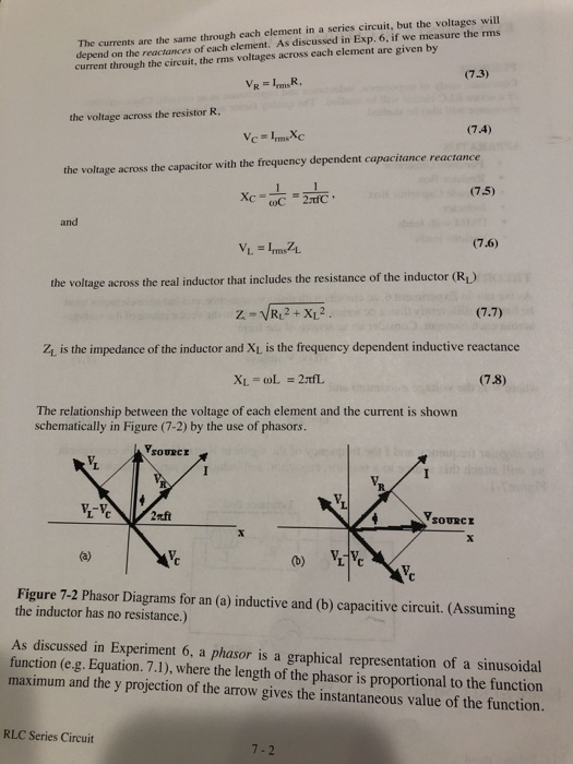 EXPERIMENT 7. RLC SERIES CIRCUIT PURPOSE Continued | Chegg.com