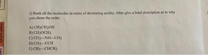 Solved 2) Rank all the molecules in terms of decreasing | Chegg.com