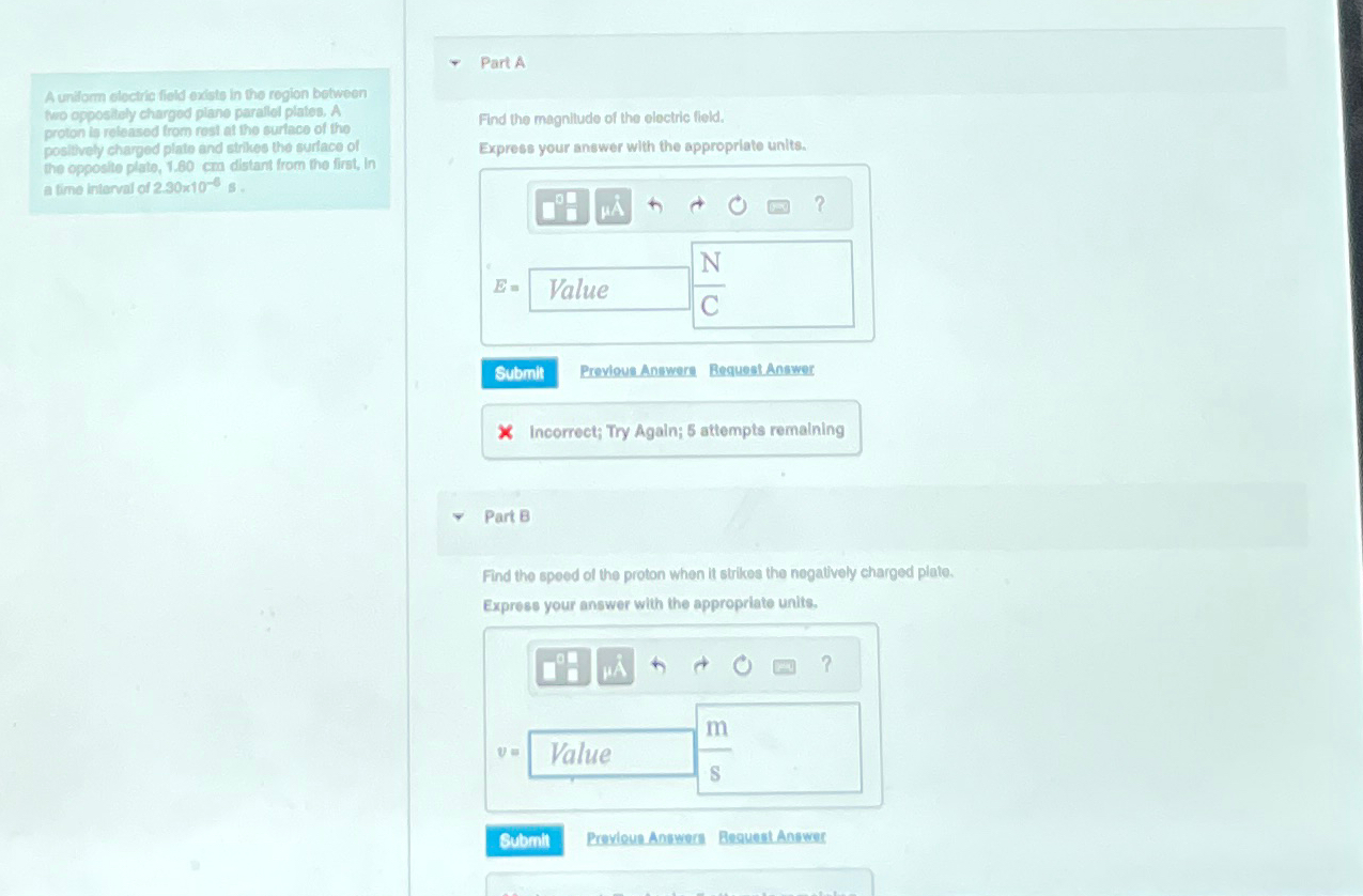 Solved A unilom electrie field existe in the region botween | Chegg.com