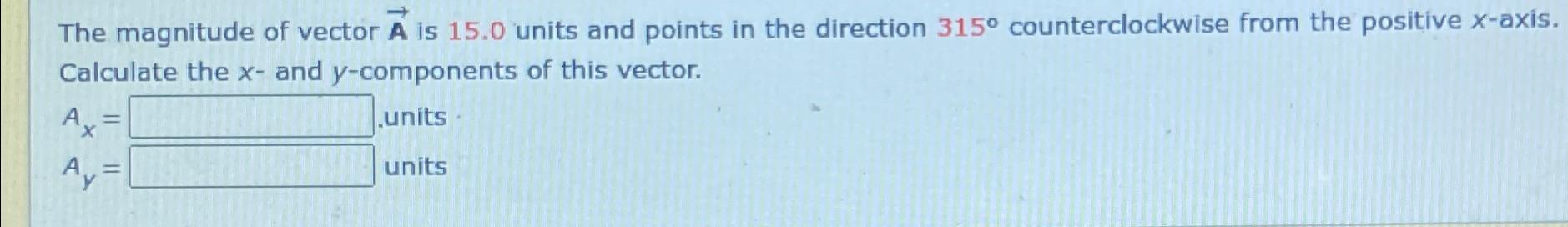 Solved The magnitude of vector vec(A) ﻿is 15.0 ﻿units and | Chegg.com