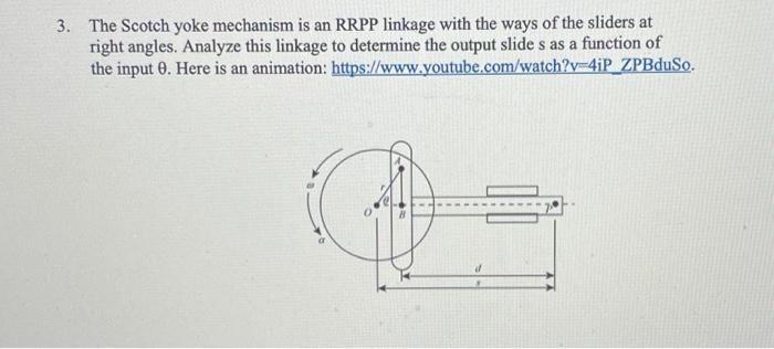 Solved 3. The Scotch yoke mechanism is an RRPP linkage with | Chegg.com