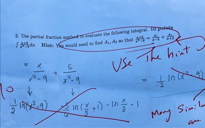 Solved 2. Use partial fraction methed to evaluate the | Chegg.com