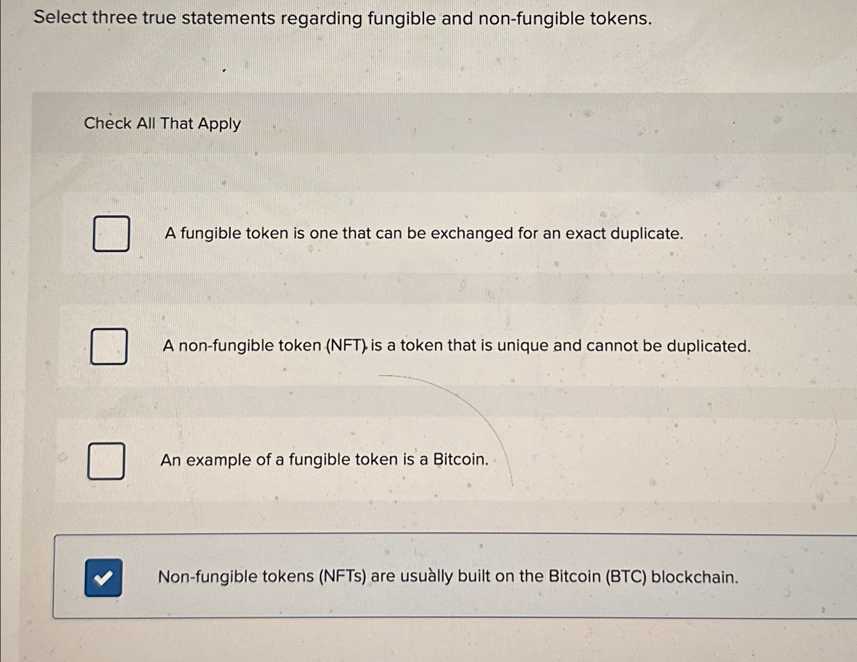 Solved Select three true statements regarding fungible and | Chegg.com