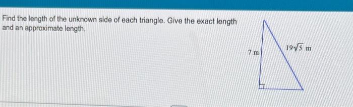 Solved find length of the unknown side of each triangle. | Chegg.com Solved find length of the unknown side of each triangle. | Chegg.com