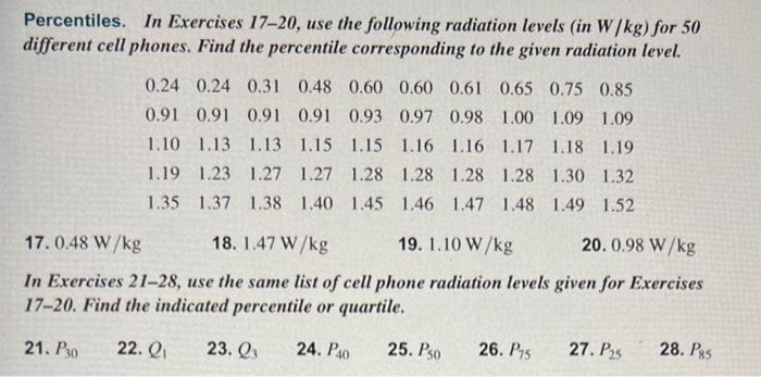 Solved Percentiles In Exercises 17 20 Use The Following