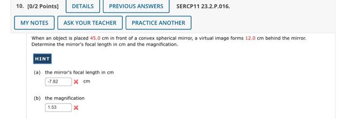 Solved When an object is placed 45.0 cm in front of a convex | Chegg.com