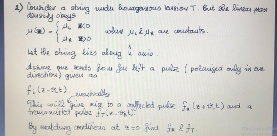 Solved Consider a string undu hourogeneous lension T. ﻿But | Chegg.com