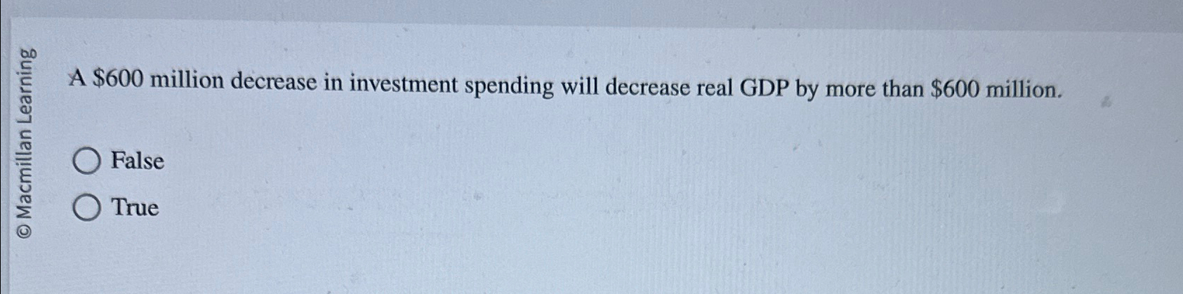 Solved A $600 ﻿million decrease in investment spending will | Chegg.com