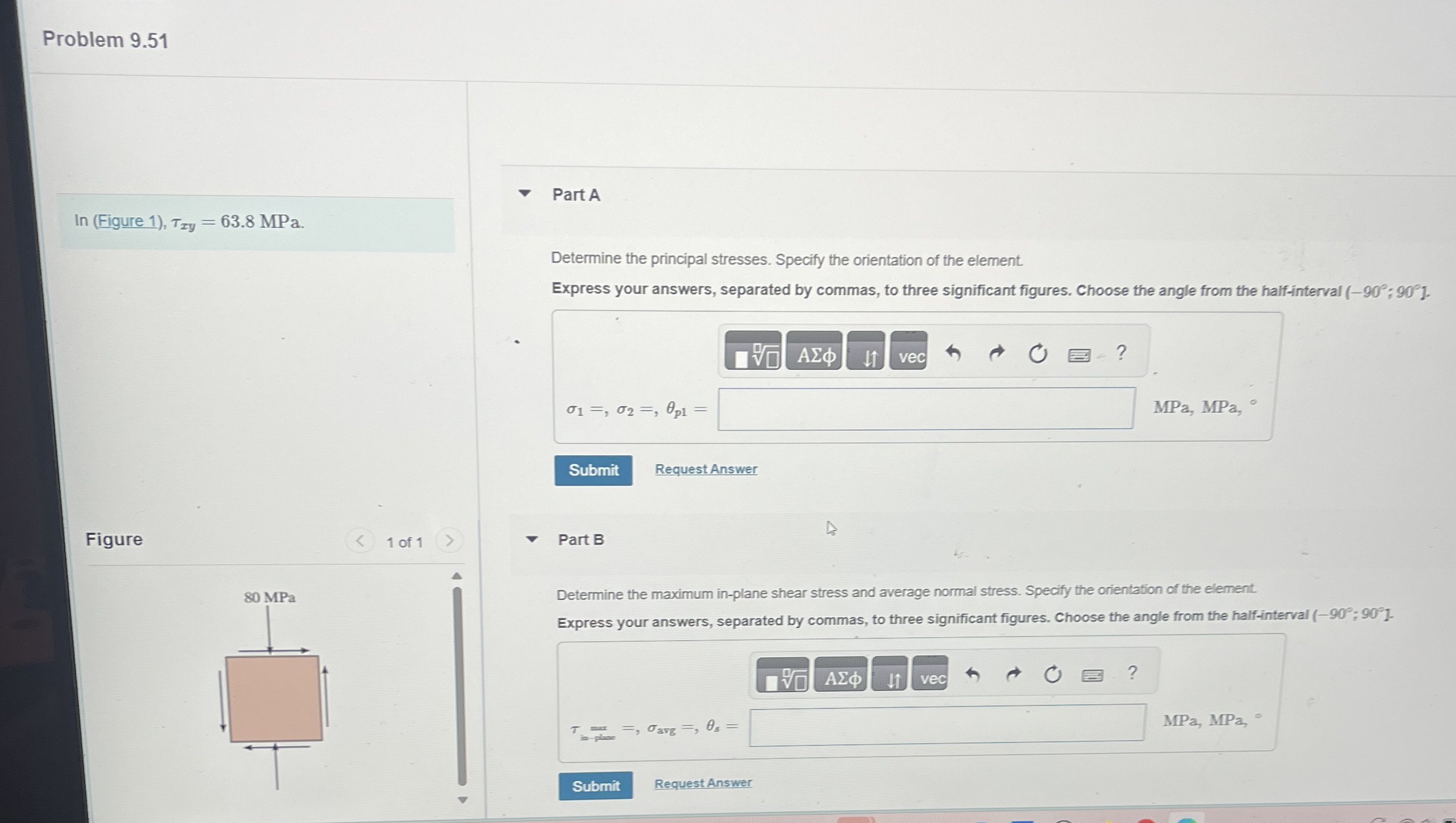 Solved Problem 9.51ln (Figure 1), τxy=63.8MPa.Part | Chegg.com