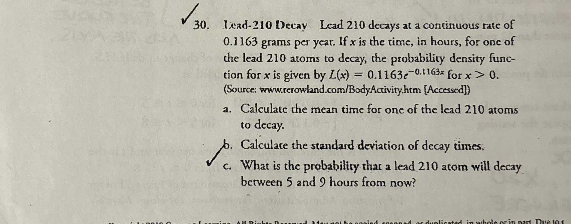 Solved Iead-210 ﻿Decay Lead 210 ﻿decays at a continuous rate | Chegg.com