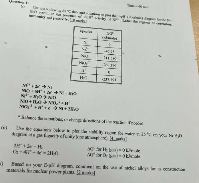 Solved Question 1Time =60min(i). ﻿Use the following 25°C | Chegg.com