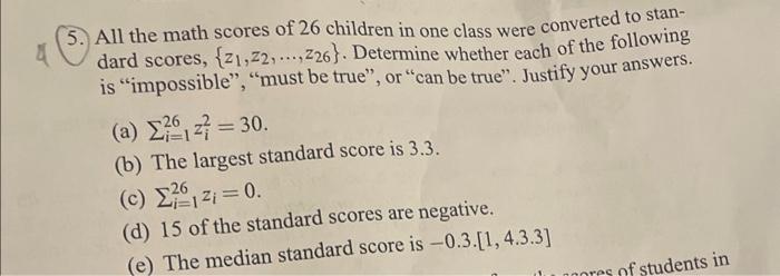 Solved 5. All the math scores of 26 children in one class | Chegg.com