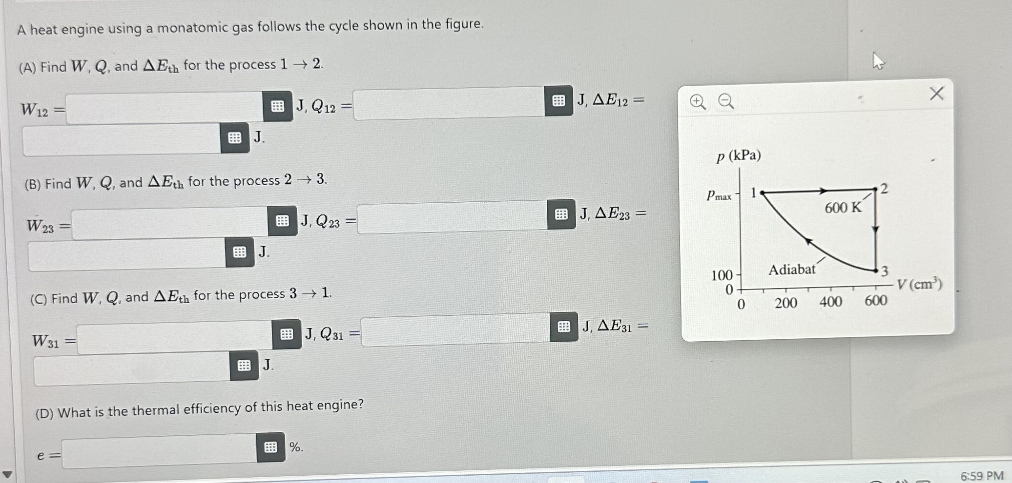 Solved A heat engine using a monatomic gas follows the cycle | Chegg.com