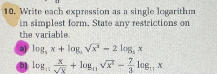 Solved 0. Write each expression as a single logarithm in | Chegg.com