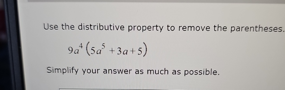 Solved Use the distributive property to remove the | Chegg.com