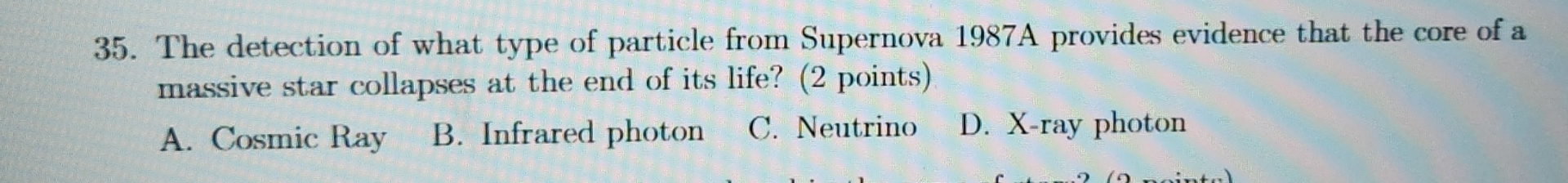 Solved The detection of what type of particle from Supernova | Chegg.com