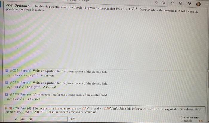 Solved (8\%) Problem 5: The electric potential in a certain | Chegg.com