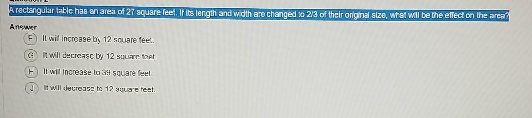 Solved A rectangular table has an area of 27 square feet. If | Chegg.com