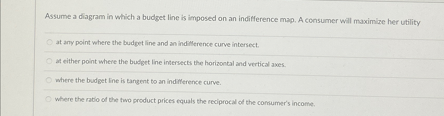 Solved Assume a diagram in which a budget line is imposed on | Chegg.com