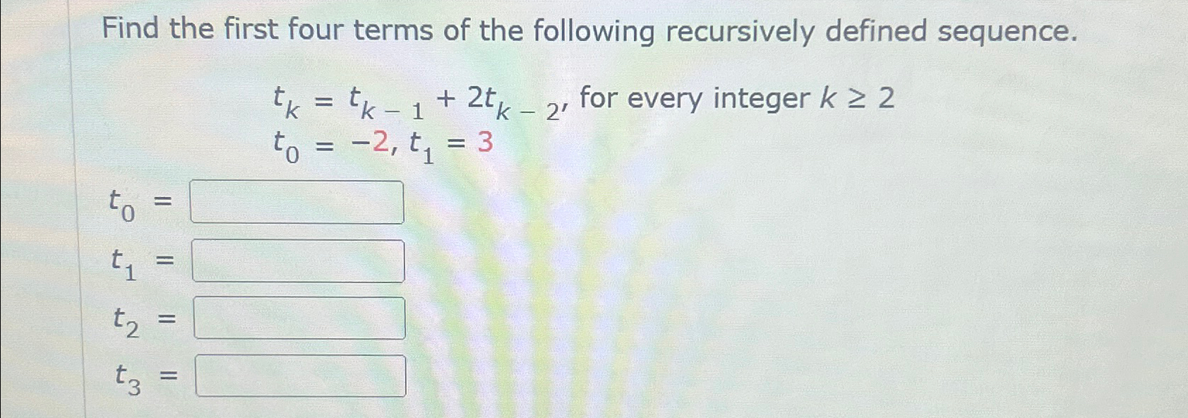 Solved Find the first four terms of the following | Chegg.com