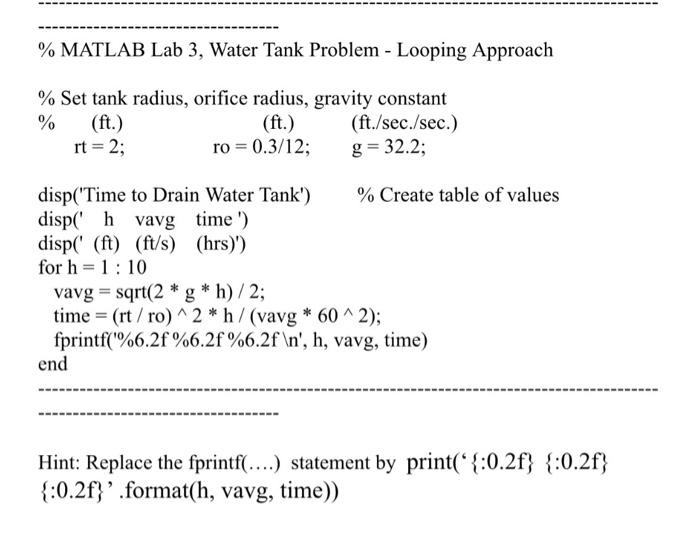 Solved Please help, I need to convert the MATLAB program to | Chegg.com