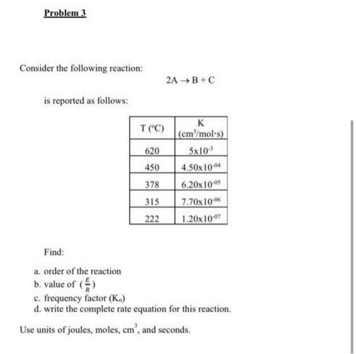Solved Problem 3 Consider the following reaction: 2A +B+C is | Chegg.com