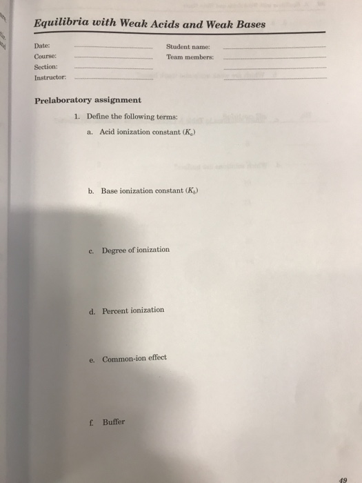 Solved Equilibria with Weak Acids and Weak Bases Student | Chegg.com