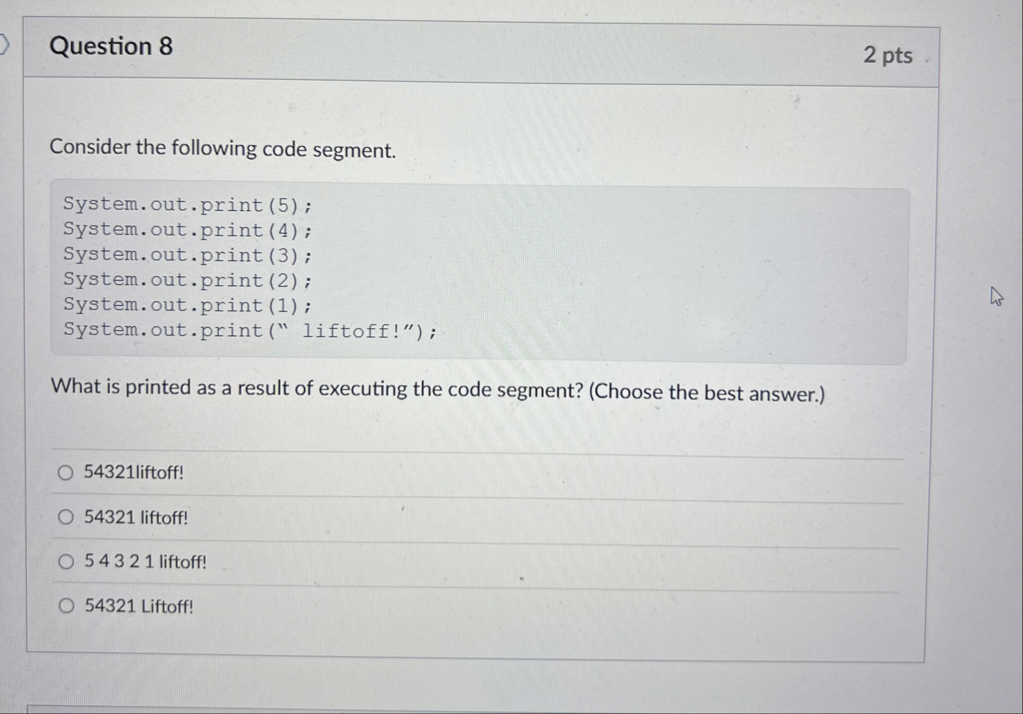 Solved Question 82 ﻿ptsConsider the following code | Chegg.com