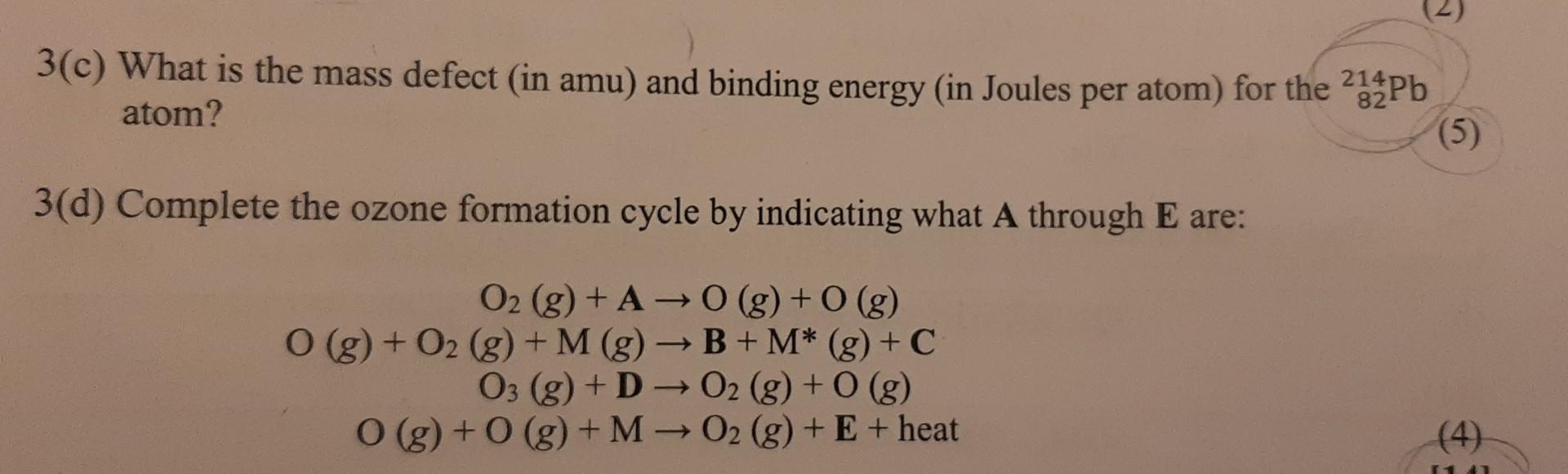 Solved 3(c) What is the mass defect (in amu ) and binding | Chegg.com