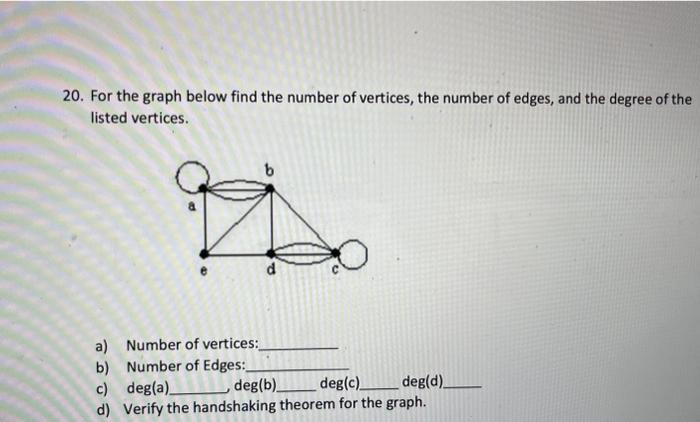 Solved 20. For the graph below find the number of vertices, | Chegg.com