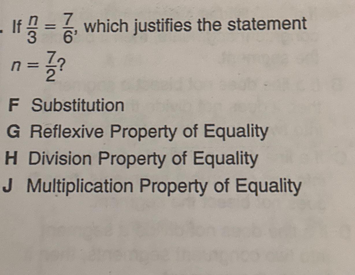 Solved If n3=76, ﻿which justifies the statement n=72 ?F | Chegg.com
