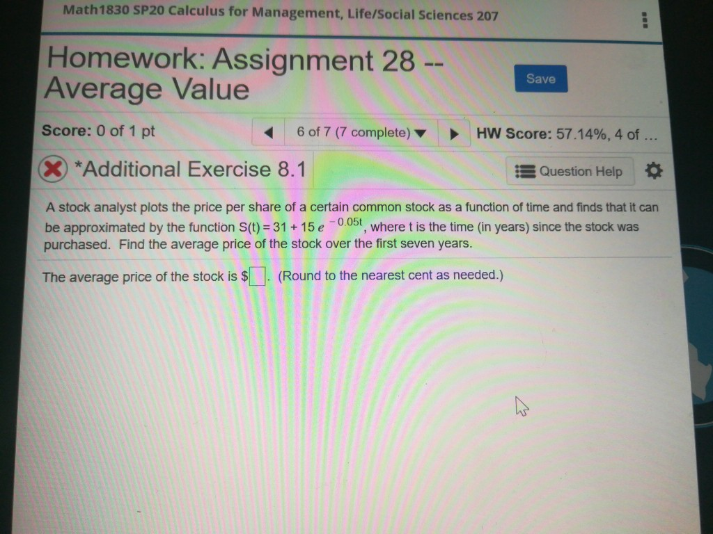 Solved Math 1830 SP20 Calculus for Management, Life/Social | Chegg.com