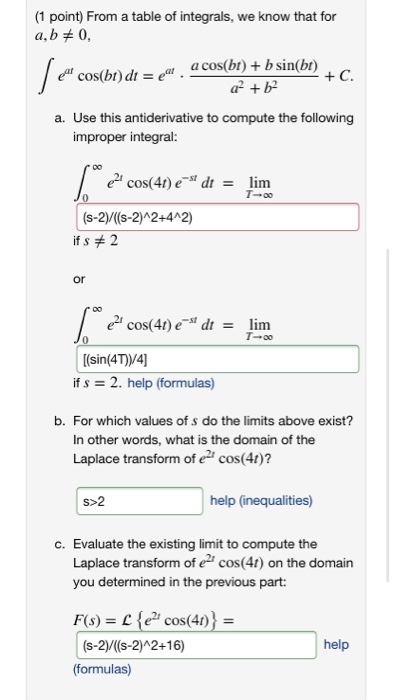 Solved (1 point) From a table of integrals, we know that for | Chegg.com