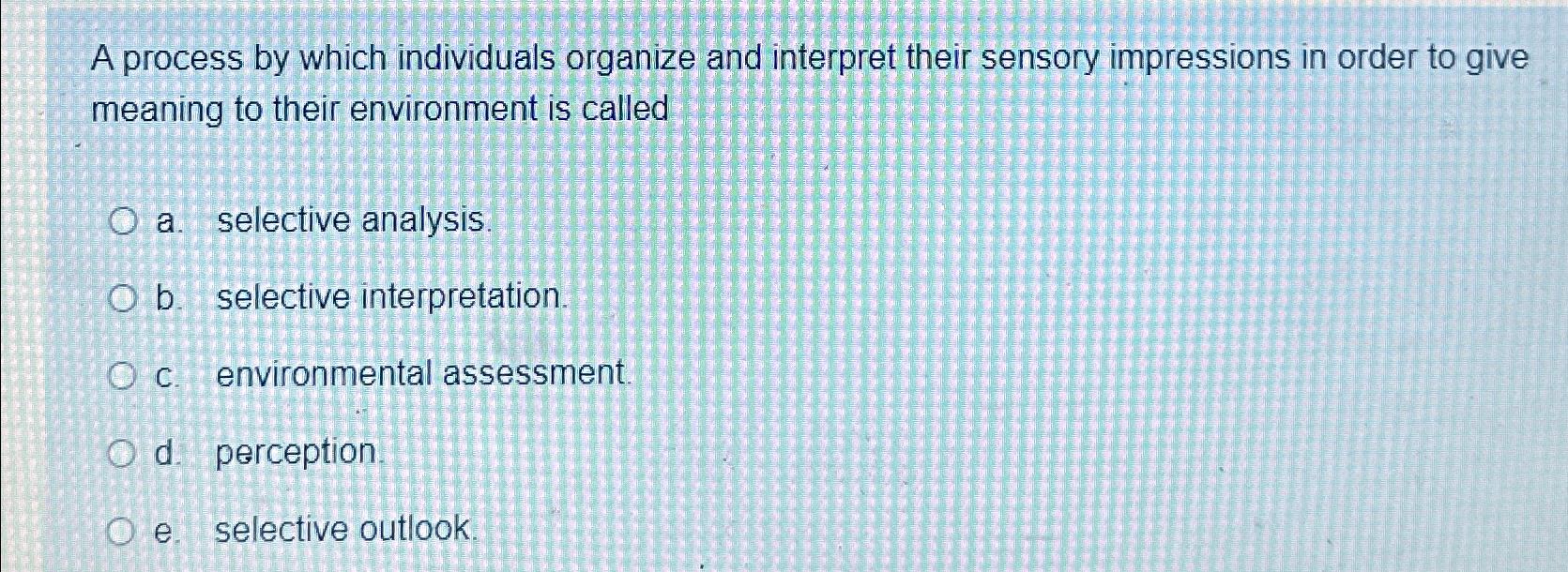 Solved A process by which individuals organize and interpret | Chegg.com